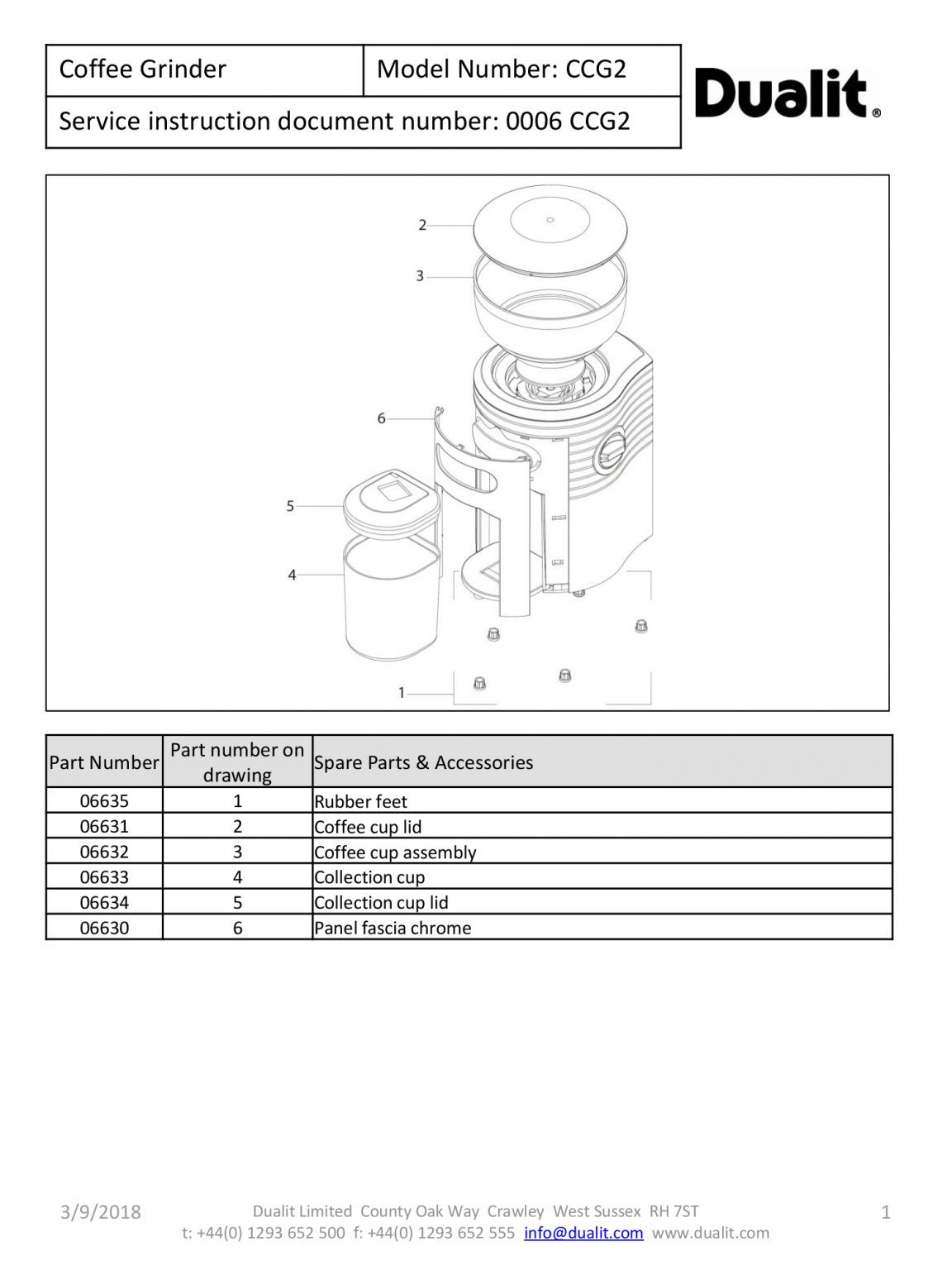 CCG2 Parts Listing + Diagram - Dualit2Go